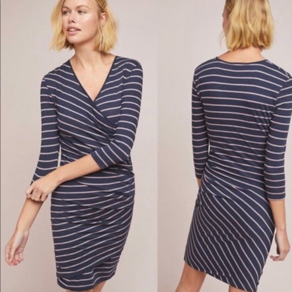 Sundry | Dresses | Sundry Navy Red Striped Ruched Bodycon Wrap Dress ...
